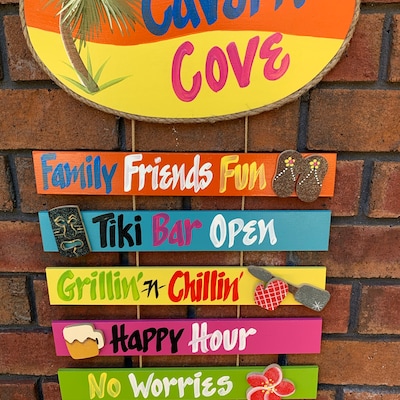 Backyard Paradise Hand Painted Wood Wall Hanger Sign Personalized Tiki ...