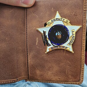 Police Badge Wallet Black With Thin Blue Line Full Grain Leather - Etsy
