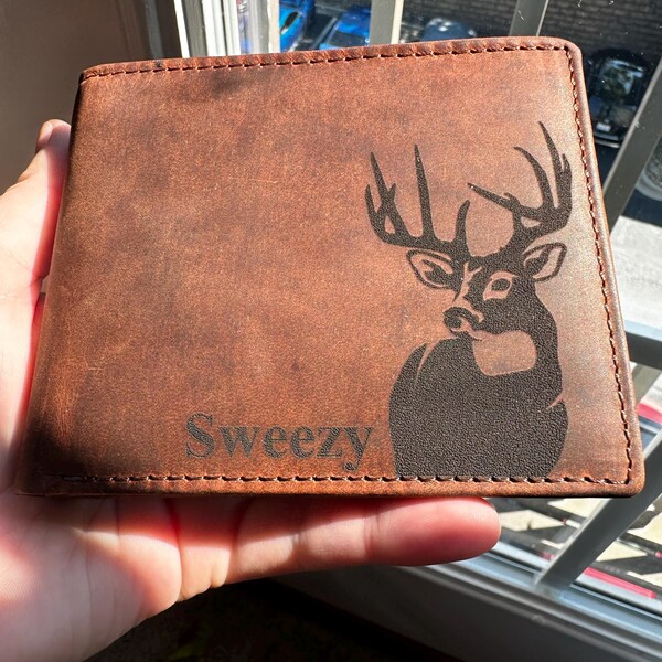 Mens Brown Leather Dog Hunting Wallet. RFID Blocking Genuine Leather ...