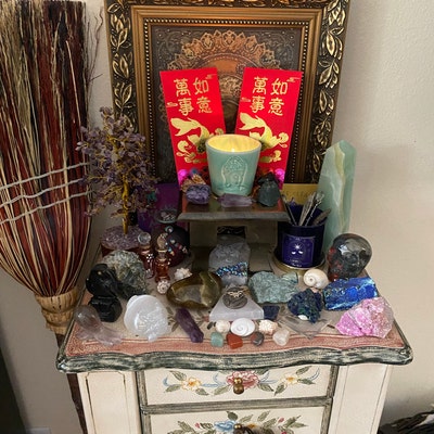 6 Wooden Tabletop Altar With Gold Celtic Pentacle Small Offering Table ...