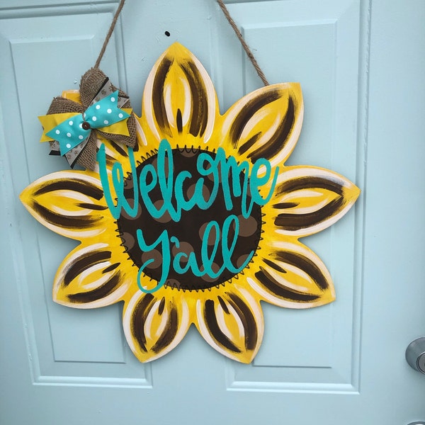 Sunflower Door Hanger, Sunflower, Welcome Sign, Door Decor, Wooden Door ...