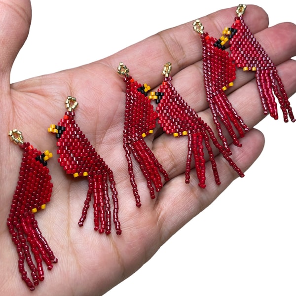 Fringed Tail Cardinal - Seed Bead Brick Stitch Earring/pendant Pattern ...