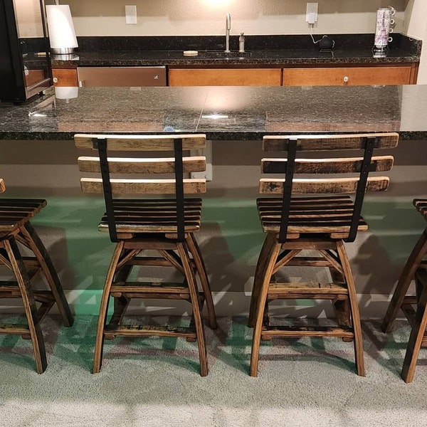 Whiskey Barrel Stave Bar Stools With Swivel Seats - Made Entirely of ...