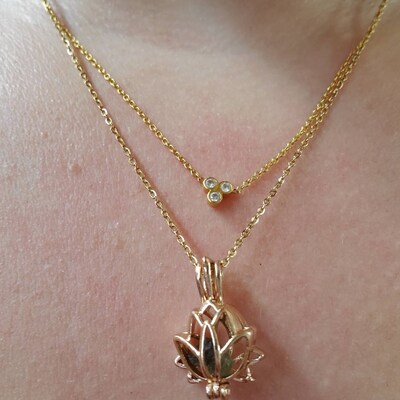 Lotus Locket Necklace/lotus Natural Stone Bead Holder - Etsy