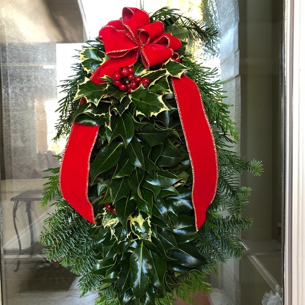 Fresh Evergreen & Holly Swag - Etsy