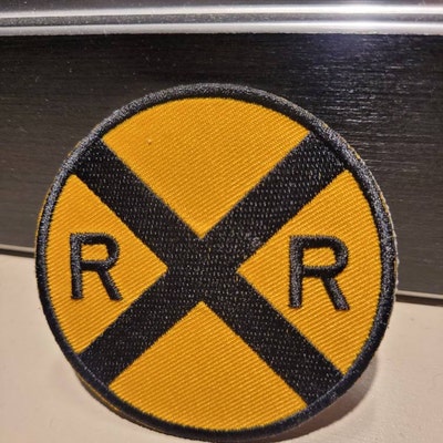RAILROAD Crossing Patch Iron-on Embroidered Applique Road Sign Train RR ...