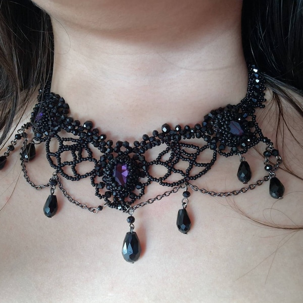 Victorian Necklace/goth Beaded Necklace/handmade Gothic Necklace/choker ...