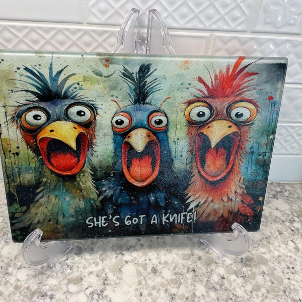 Funny Chicken Cutting Board, Crazy Chicken Lady Kitchen Serving Board ...