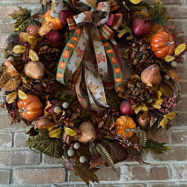 Large Fall Bow for Front Porch or Mailbox Fall Decor Mixed Ribbon Bow ...