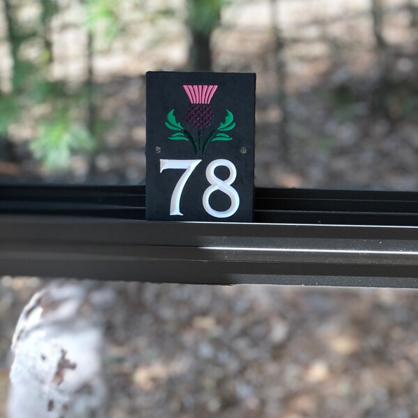 Engraved Slate House Number With Hand Painted Engraved Motif - Etsy