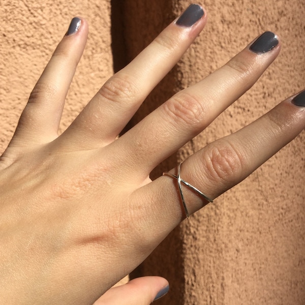 X Ring Made in Sterling Silver, Wrapped Criss Cross Midi Knuckle Ring ...