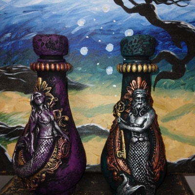 SET Mermaid & Merman Apothecary Jar Potion Bottles Neptune - Etsy