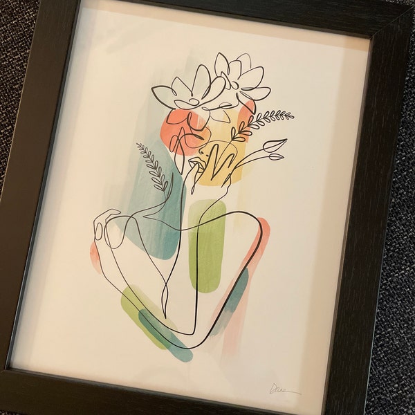 Plant Lady Female Line Drawing, Boho Line Art, Botanical Naked ...