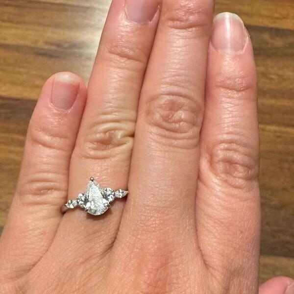 Tear Drop Wedding Ring, Moissanite Engagement Ring Pear Shape, Art Deco ...