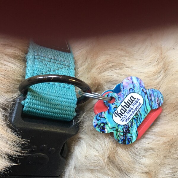Abalone Print Dog ID Tag Custom Pet Tag Personalized Dog Tag Paua Shell ...