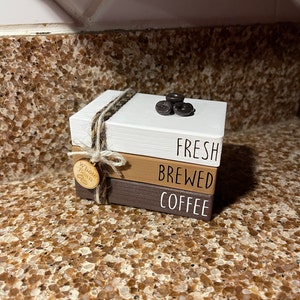 Coffee Mini Book Stack, Coffee Bar, Coffee Decor, Farmhouse Tiered Tray ...
