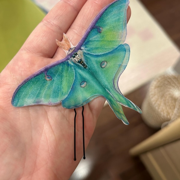 Dark Lunar Emperor Moth Extra Large Hair Clips or Brooch Lapel Pins ...