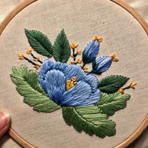 Blue Floral Embroidery Pattern: Beginner DIY Craft (PDF Pattern) - Etsy