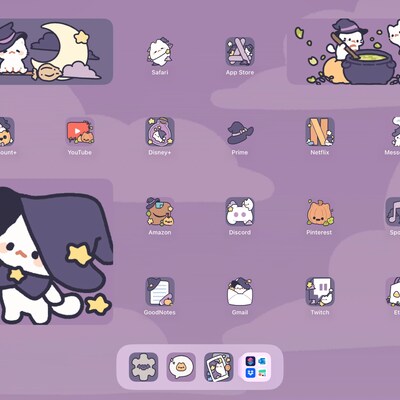 Spooky Kitty Icon Set Kawaii Halloween Aesthetic Theme for Android IOS ...