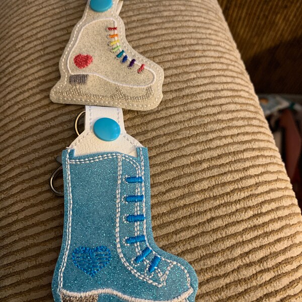 Ice Skate Snap Key Fob Key Chain, Embroidered Vinyl in Your Choice of 2 ...