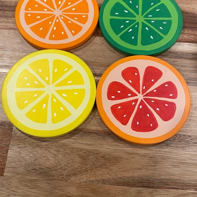 Fruit Slice Coasters, Set of 4, Hand Painted, Lime Lemon Orange ...