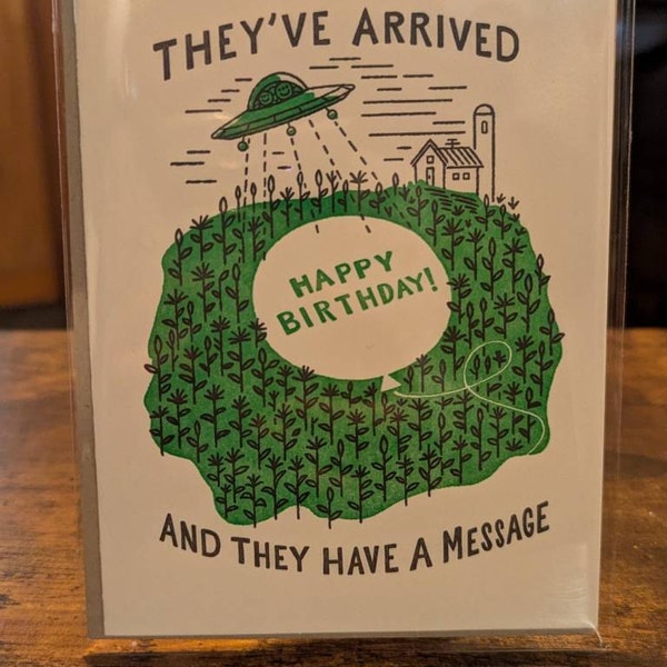 ALIENS! Unidentified Flying Birthday Card - Letterpress Card - Blank ...