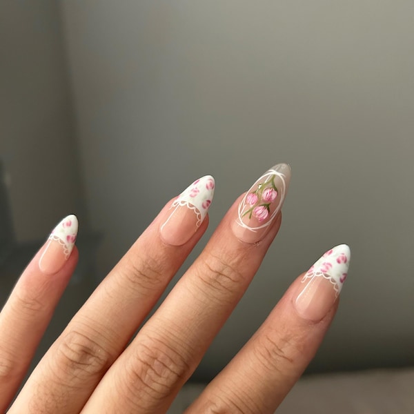 FREYA Y2K Graffiti Press on Nails Lily Pad Nails Abstract Green Ombre ...
