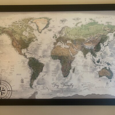 Nautilus World Map Push Pin, World Map Wall Art With USA National Parks ...
