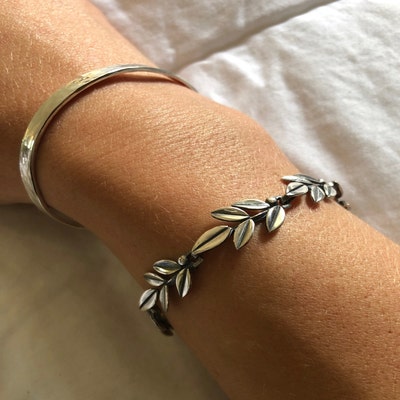 Olive Leaves Silver Bracelet Olive Leaf Silver Olive Leaf - Etsy