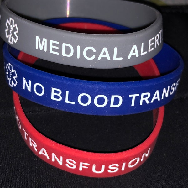 No Blood Transfusion Silicone Adult Medical Alert Bracelets Set of 3 - Etsy