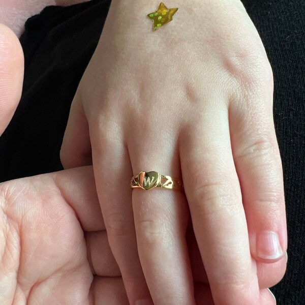 Personalized 14K Gold Plated Heart Baby Ring, Pinky Ring, Little Girls ...