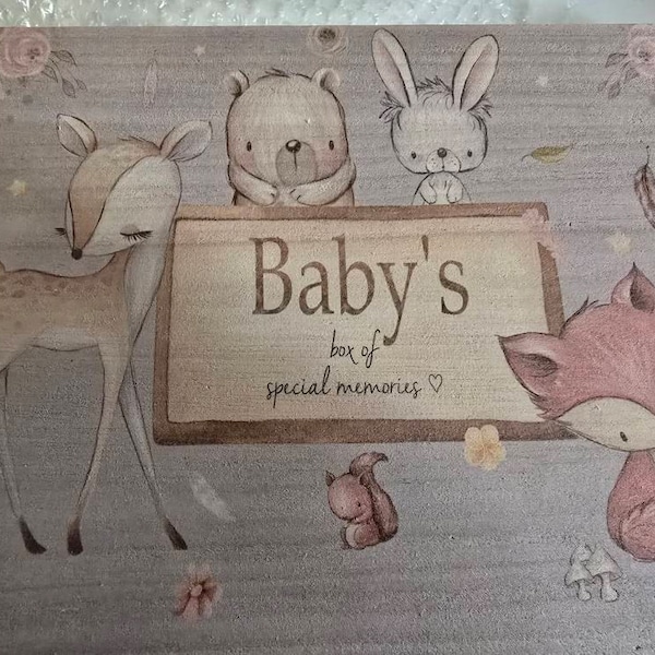 Personalised Wooden Keepsake Box, Memory, Woodland, Animals, Baby Box ...