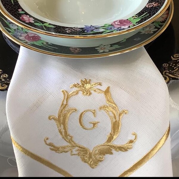 Personalized Embroidered Table Linen; Antique Rococo Monogram Frame ...
