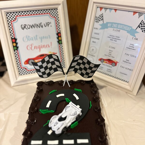 Race Car Cake Decorations, Fondant Race Cars and Race Track, Number ...