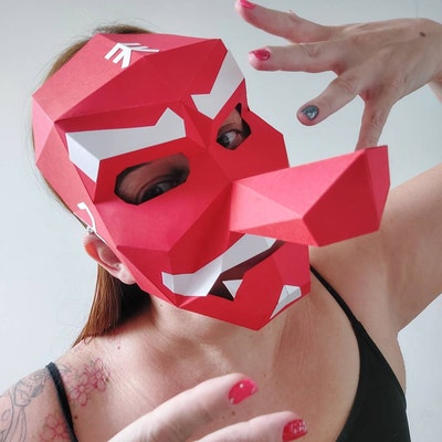 Oni Demon Mask Hannya Full Face Mask DIY Papercraft PDF Template - Etsy