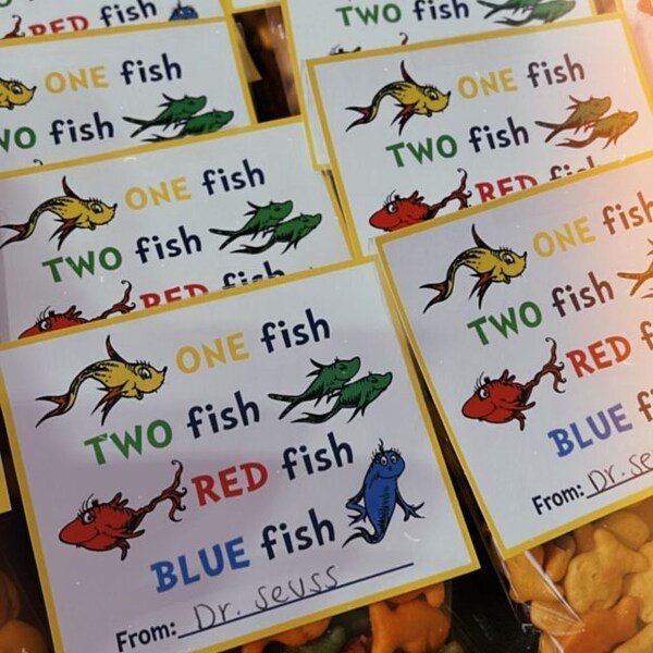 Dr. Seuss Treat Bag Card, Dr. Seuss Printable, One Fish Two Fish, Dr ...