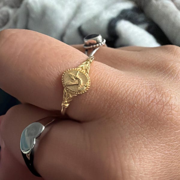 Hummingbird Ring, Gold Signet Pinky Ring for Womens, Jewelry Inspired ...