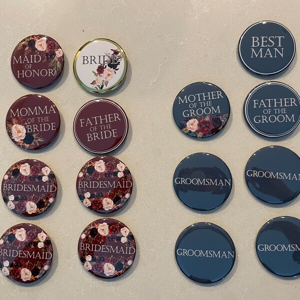 Burgundy Blush Wedding Party Pins Bridal Party Name Badges Mommy to Be ...