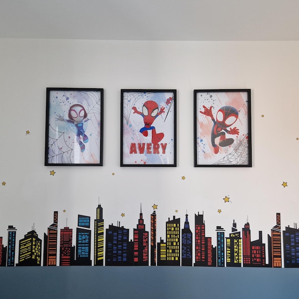 Spiderman Poster Set of 3 Custom Print, Superhero Themed Nursery Decor ...