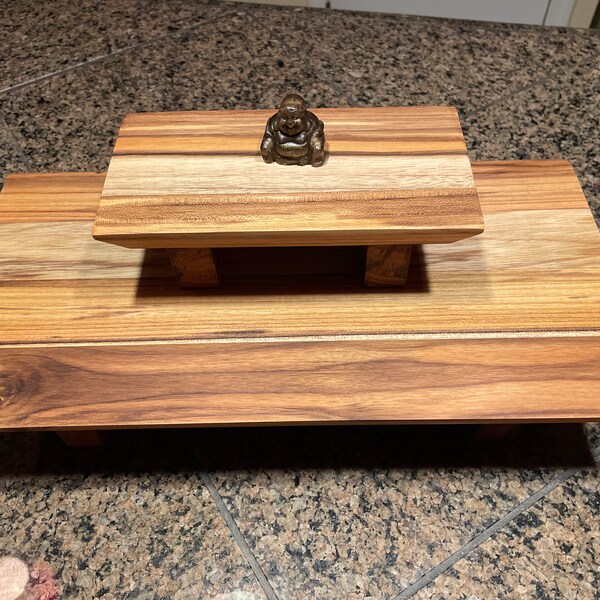 2 Altar Table Set, 2 Tier Altar Tables, Teak Wood, Crystal Shelf, Small ...