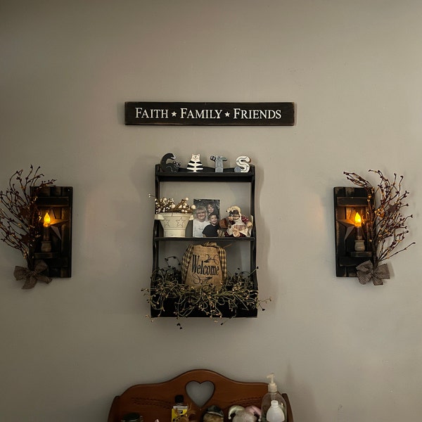 Primitive Wall Sconces With Burgundy/gold Berries (tapers NOT Included ...