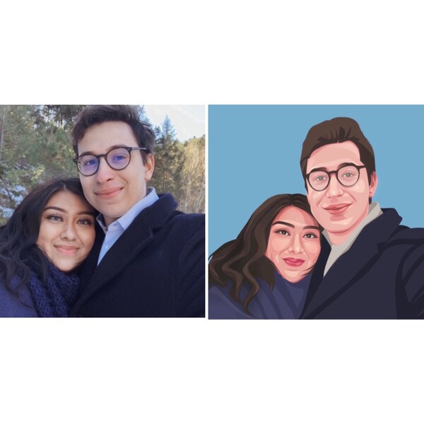 Cartoon Couple Portrait, Couple Portrait, Couple Illustration, Couple ...