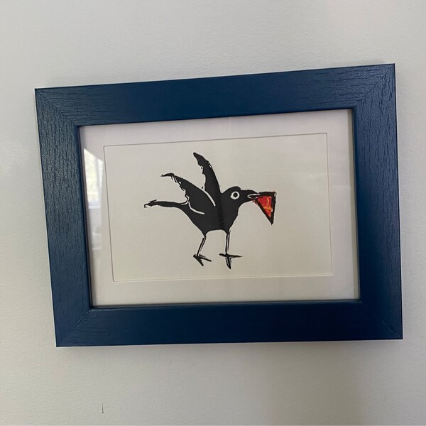 Crow and Pizza Block Print-linocut - Etsy