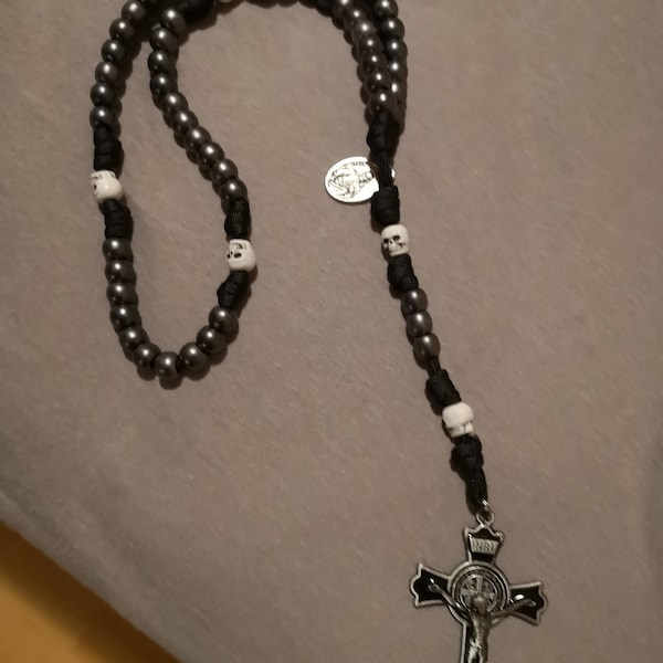 Skull Catholic Rosary Memento Mori. Acrylic Black Gloss 10mm Beads ...