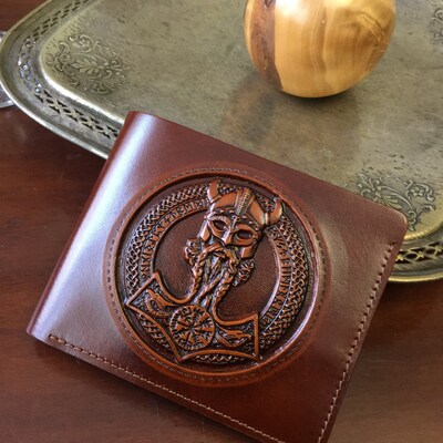 Viking Leather Wallet Vegvisir Mjolnir Thor Hammer Norse - Etsy