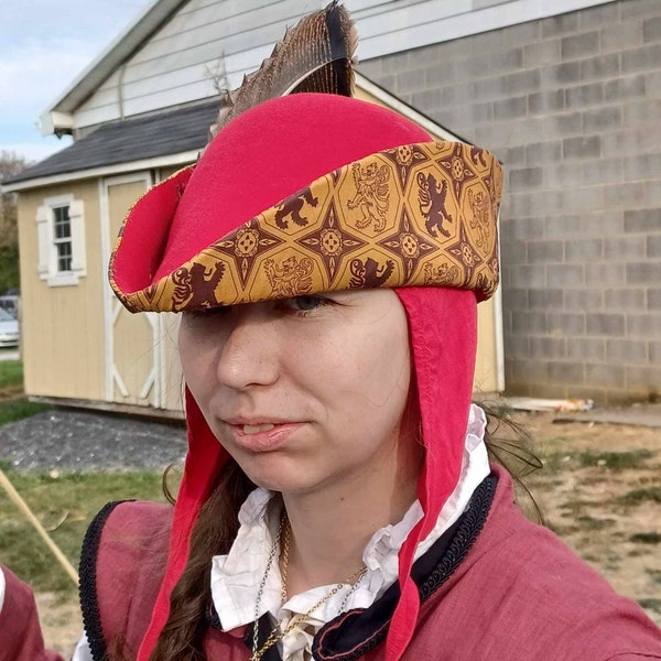 Bycocket, Medieval Wool Felt Cap With Lined Brim in Cotton Fabric ...