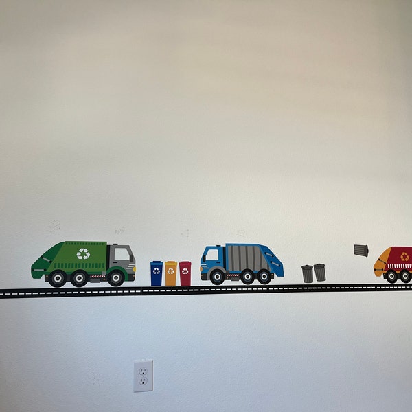Wall Decals Garbage Trucks & Recycling Truck With Straight Road Decals ...