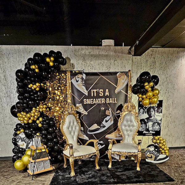 Gold and Black Sneaker Ball Backdrop, Sneaker Gala Birthday Banner ...