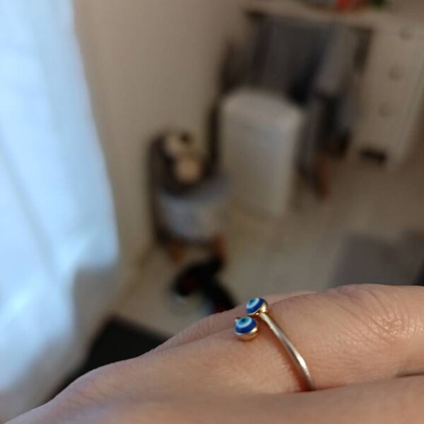 PERIMADE Evil Eye Nazar Bypass Ring • Turkish Blue Eye Stacking Ring ...