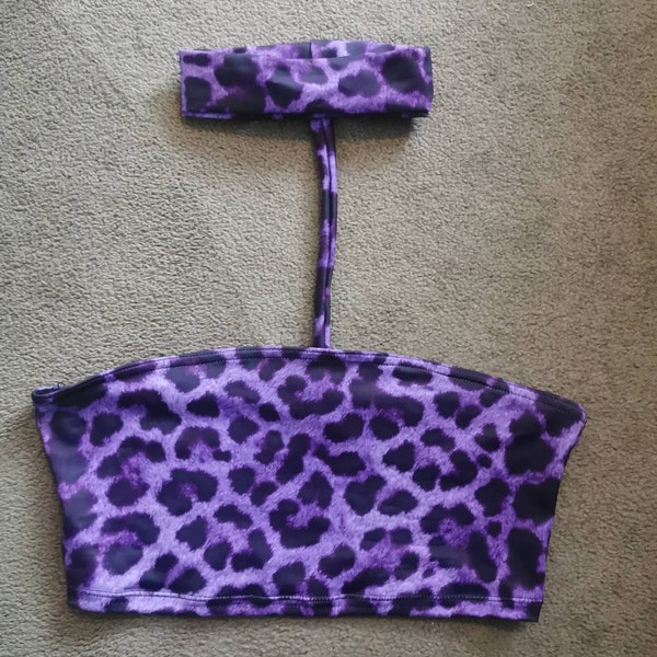 Purple Leopard Tube Top, Purple Rave Top, Purple Crop Top, Sexy Choker ...